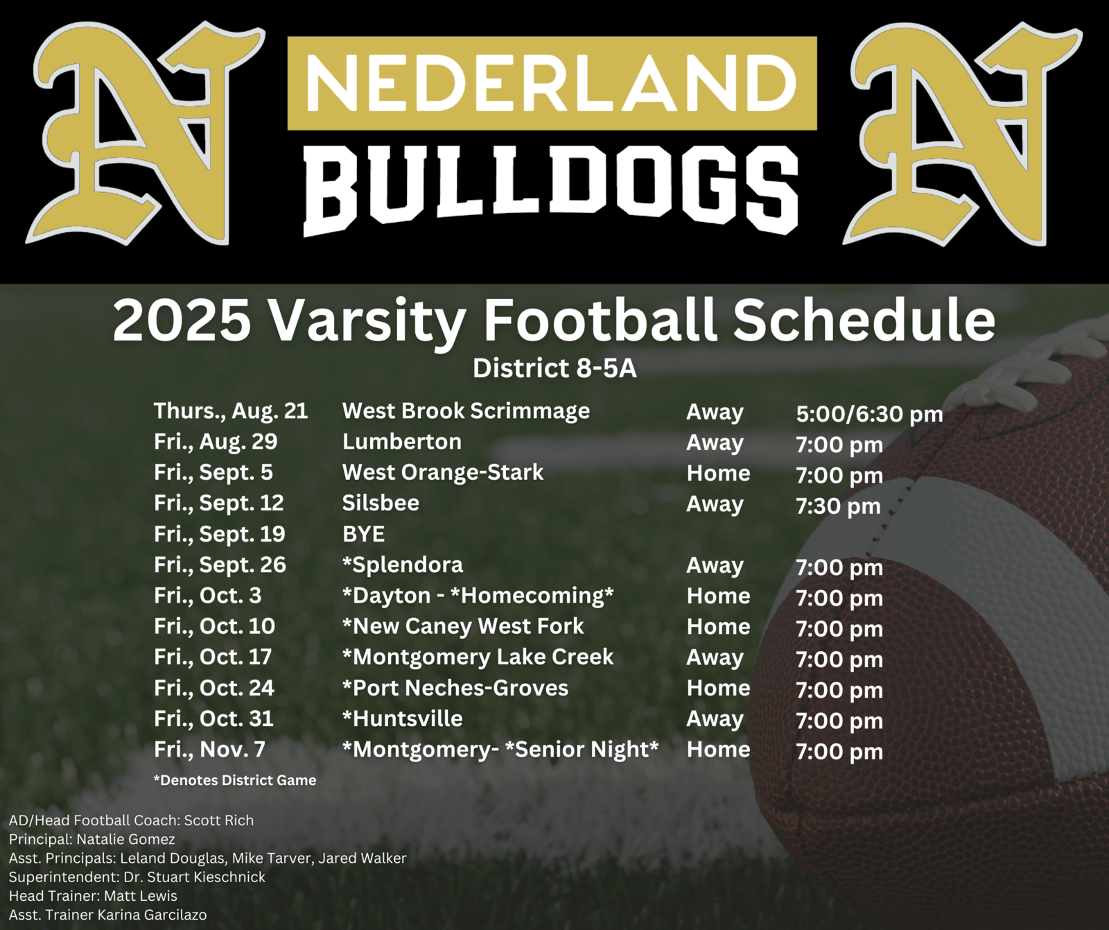 2025 Varsity Football Schedule • News - NEDERLAND INDEPENDENT SCHOOL DISTRICT